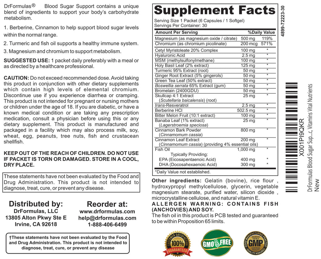 DrFormulas Diabetes & Blood Sugar Levels Supplement, 30 Daily Packets