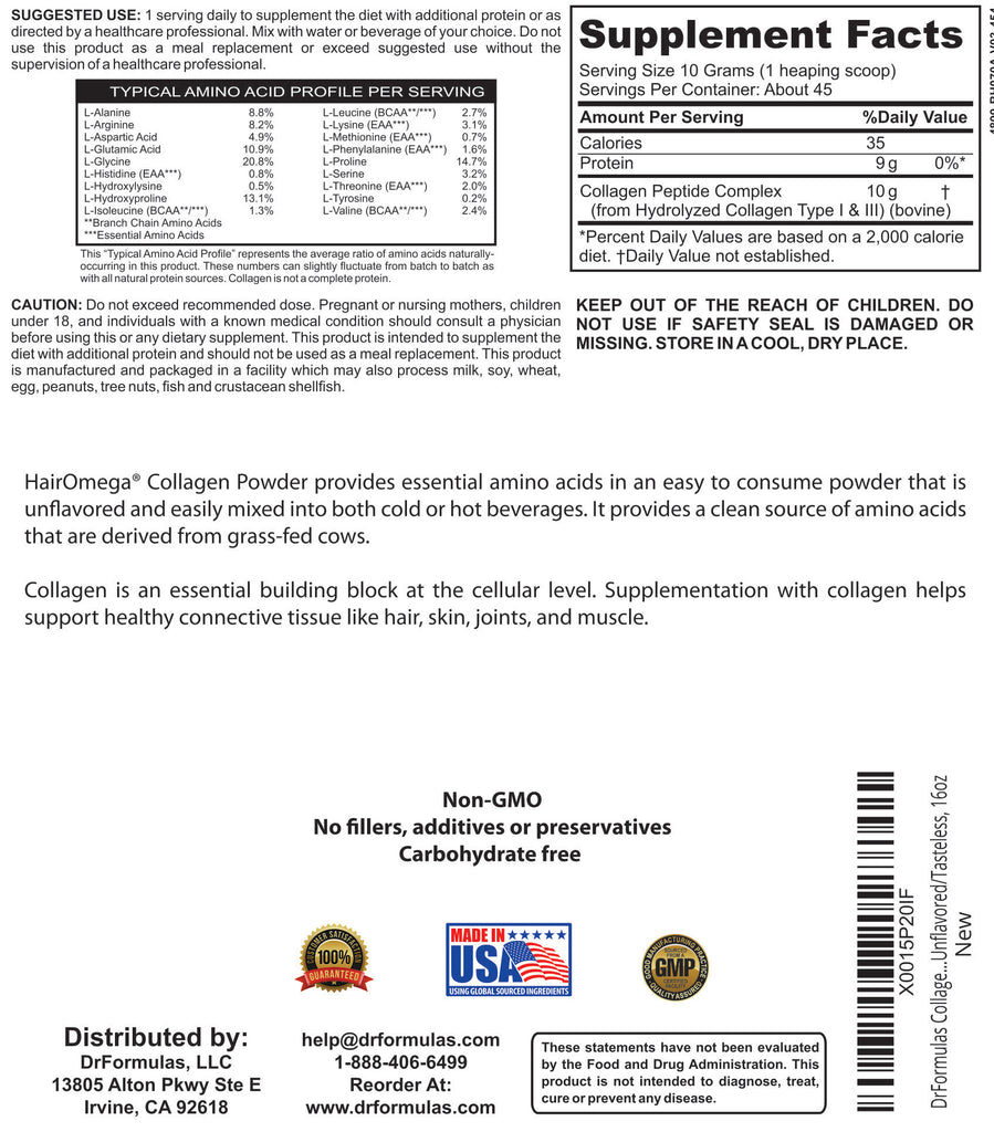DrFormulas HairOmega Collagen for Hair Growth Hydrolyzed Protein Powde